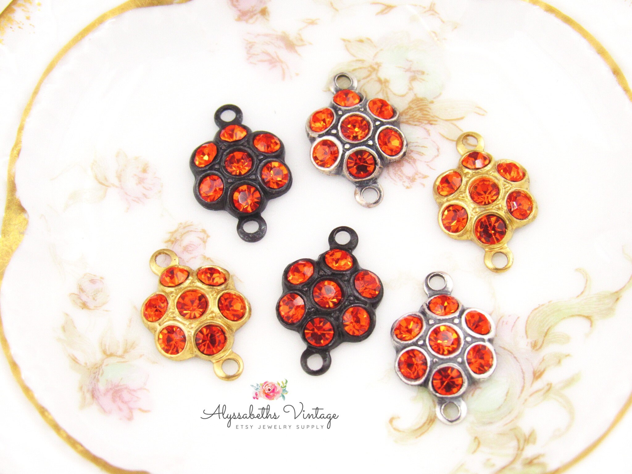 Round Cluster Orange Hyacinth Rhinestone Fall Flower Charms or ...
