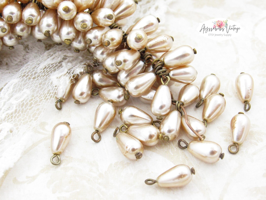Shabby Chic Vintage Glass Teardrop Light Taupe Small Pearl Drops 10x6mm ...