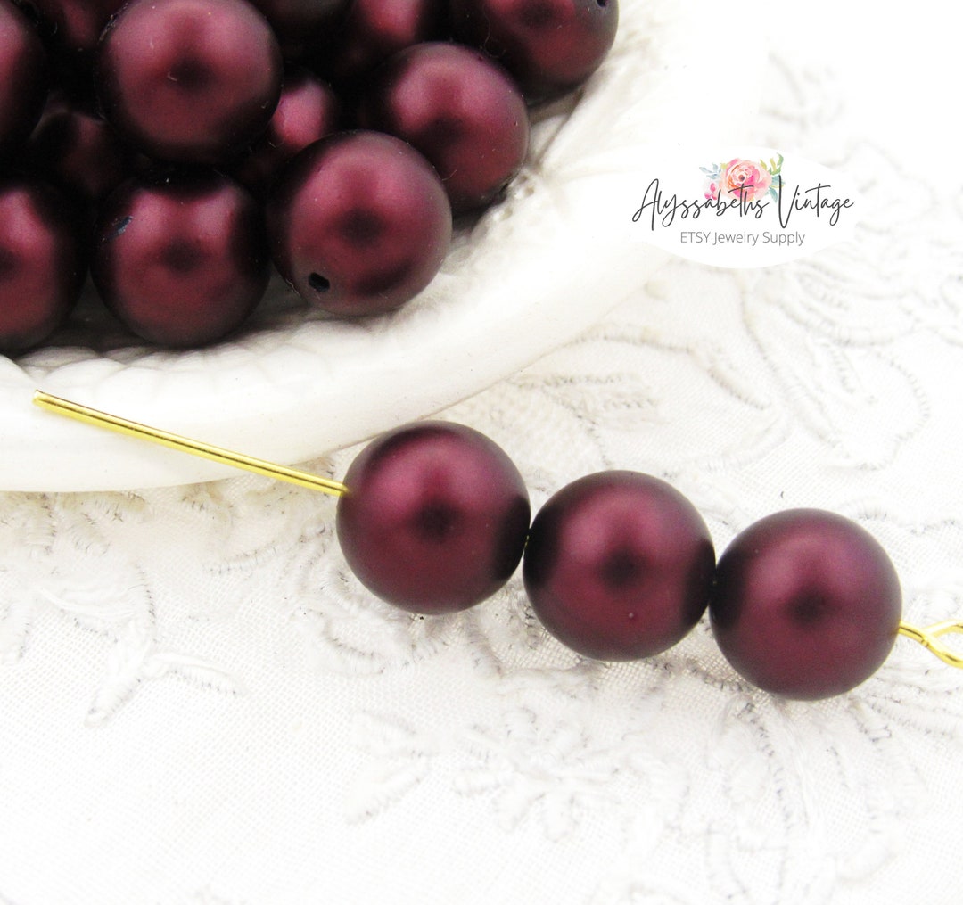 Preciosa Matte Garnet 10mm Round Satin Finish Burgundy Czech Glass Druk ...