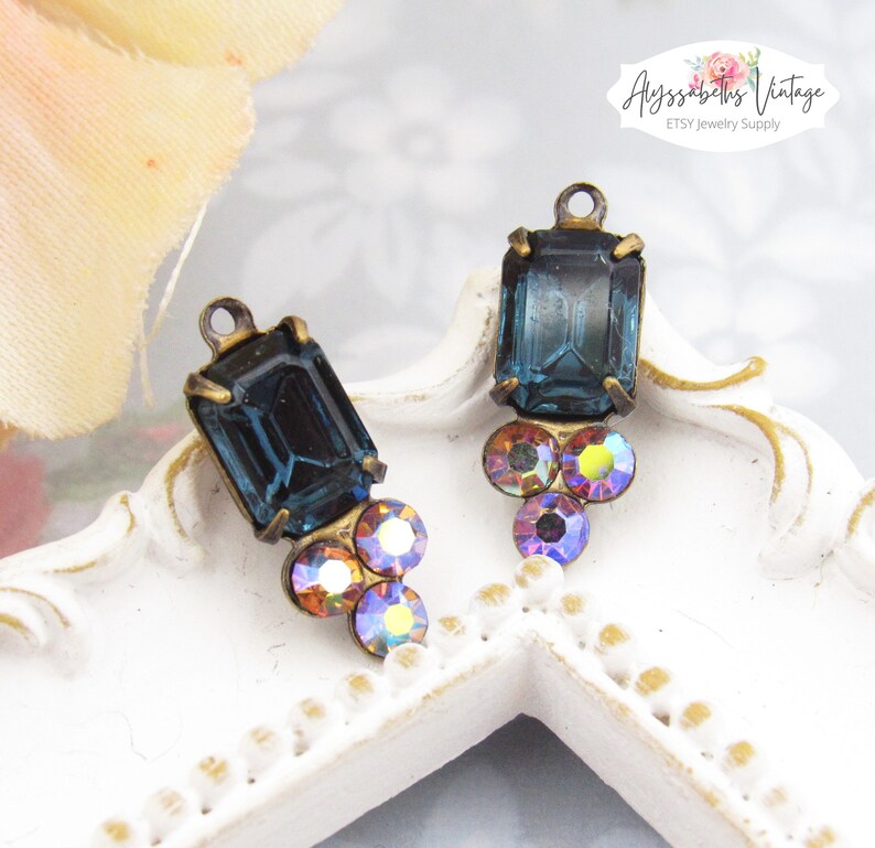 Colorado Montana Blue & AB Topaz 17x7mm Drops Vintage Austrian Octagon ...