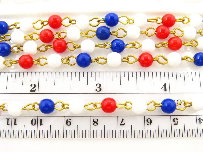 Vintage Red White and Blue Beaded Chain 6mm Patriotic - Etsy