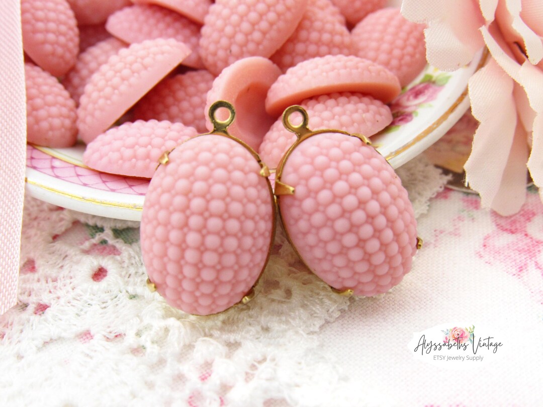 Vintage Opaque Pink Matte Glass Bumpy Textured Cabochons 18x13mm Oval ...