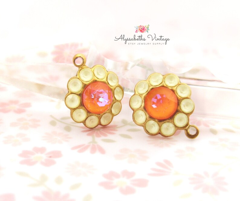 Yellow & Orange Rhinestone Daisy Charm Swarovski Orange Glow | Etsy