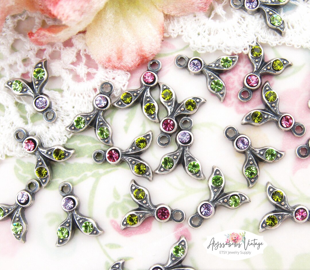 Small Antique Silver Ox Art Deco Leaf & Berry Rhinestone Drops Rose and ...