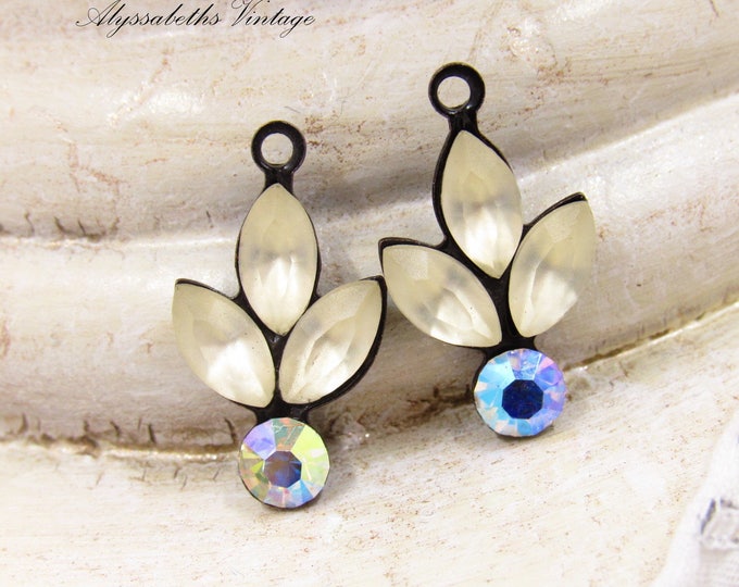 Vintage Matte Crystal & AB Crystal Austrian Flower Leaf Drops - Etsy