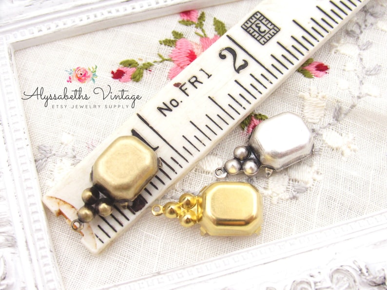 Vintage Turquoise & Gold Fleck Octagon Stone and Matte Aqua Rhinestone ...