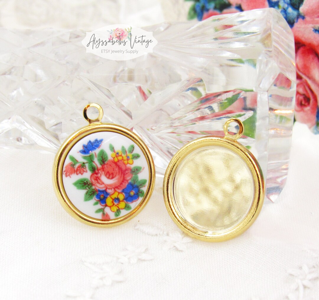 Vintage 13mm Round Gold Plate Settings, Rolled Edge Gold Plated 1 Ring ...