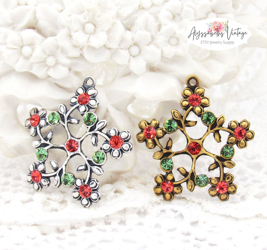 Floral Filigree Pendants Padparadscha Pink & Erinite Green Rhinestones ...