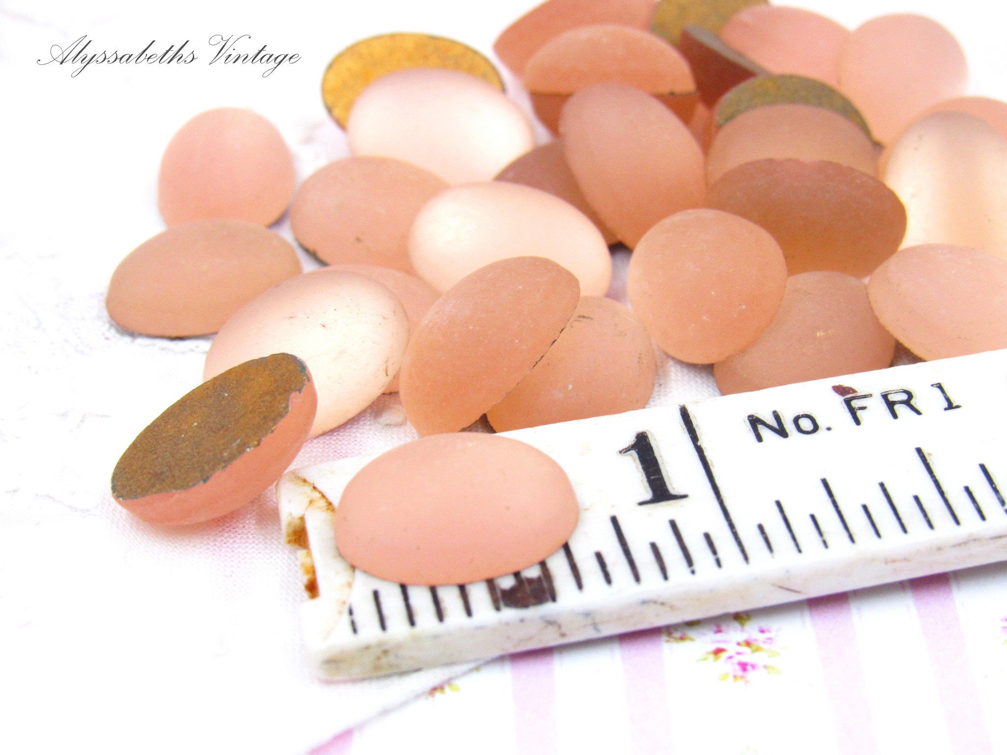 Vintage Frosted Glass Rosaline Pink 14x10mm Oval Matte Cabochons, West ...