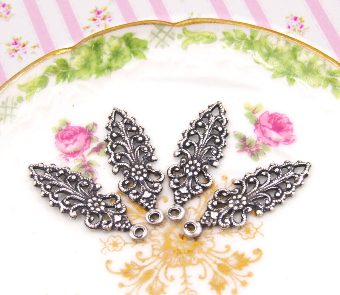 Vintage Style Antique Silver Victorian Floral Filigree Pointed | Etsy