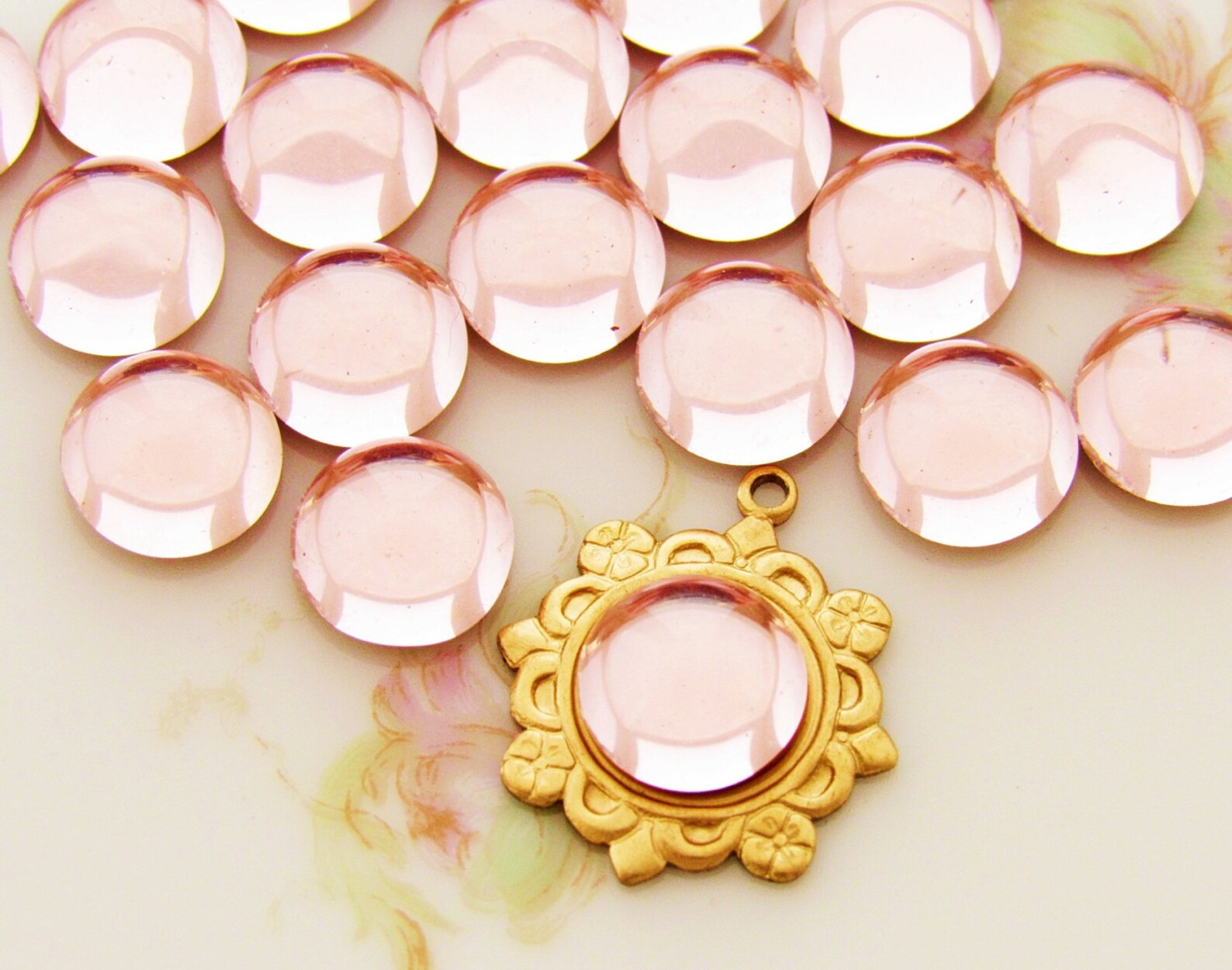 Pale Pink Rosaline 9mm Round Preciosa Glass Cabochons Flat Back Dome ...
