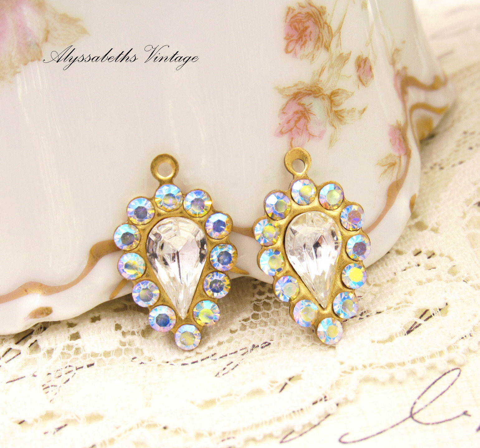 Austrian Crystal & AB Crystal Rhinestone Teardrop Set Stones Earring ...