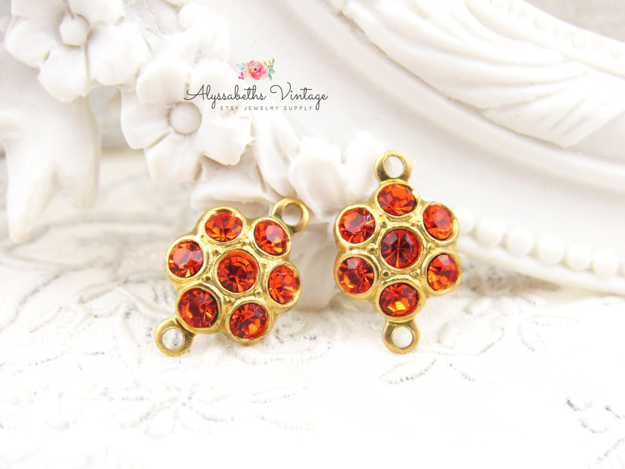 Round Cluster Orange Hyacinth Rhinestone Fall Flower Charms or - Etsy
