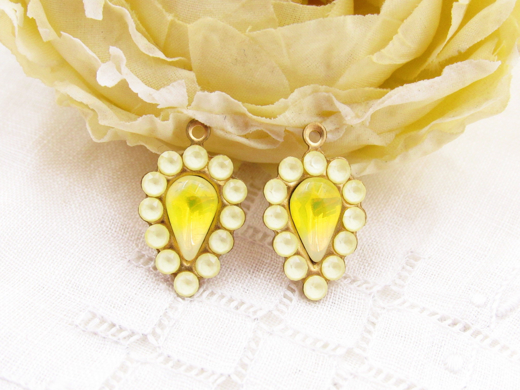 Vintage Yellow Sabrina Pear Stones With Austrian Matte Yellow - Etsy