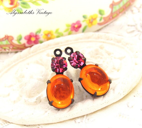 Orange Hyacinth Oval Stones and Rose Pink Swarovski Rhinestone | Etsy