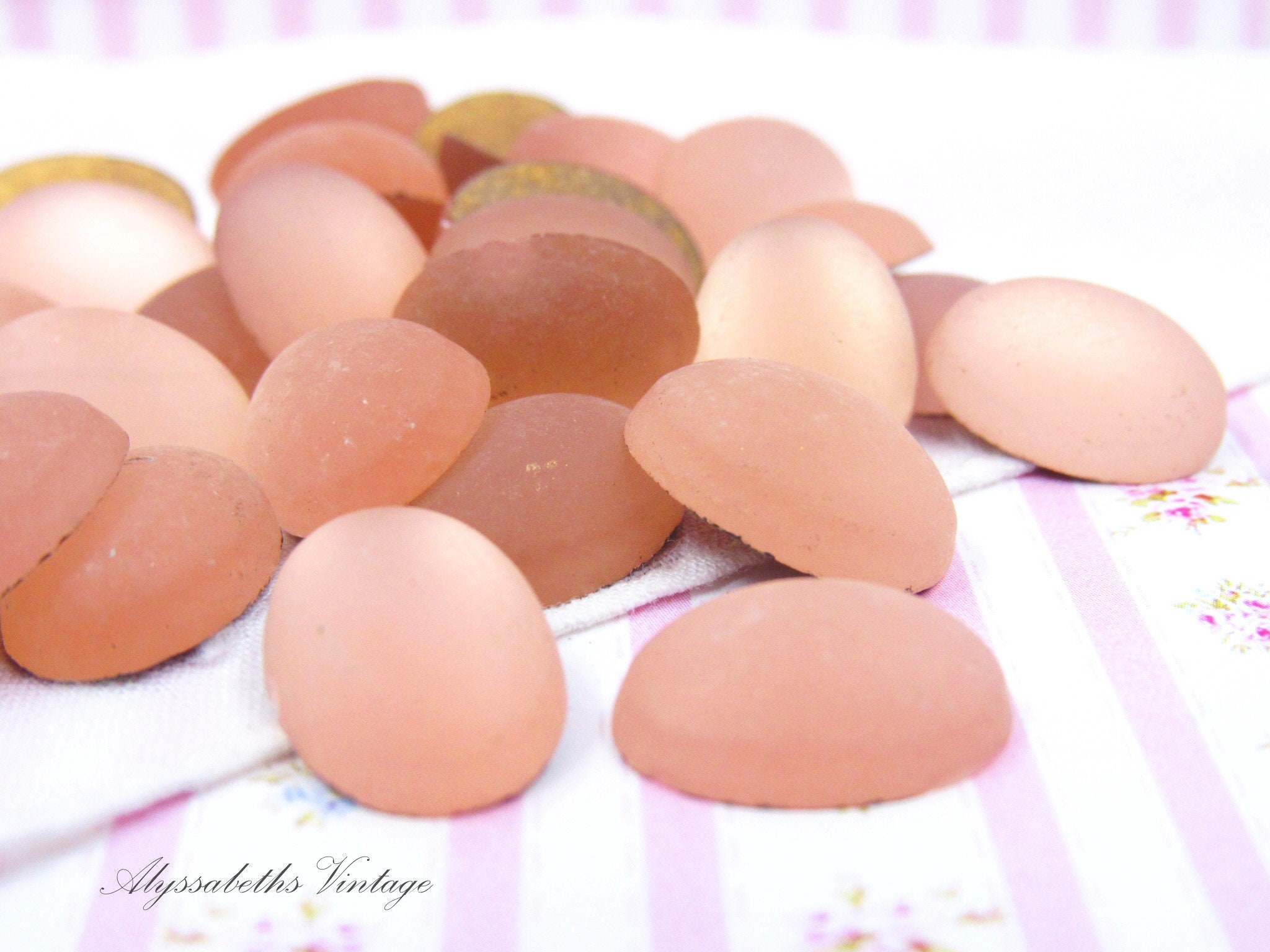 Vintage Frosted Glass Rosaline Pink 14x10mm Oval Matte Cabochons, West ...
