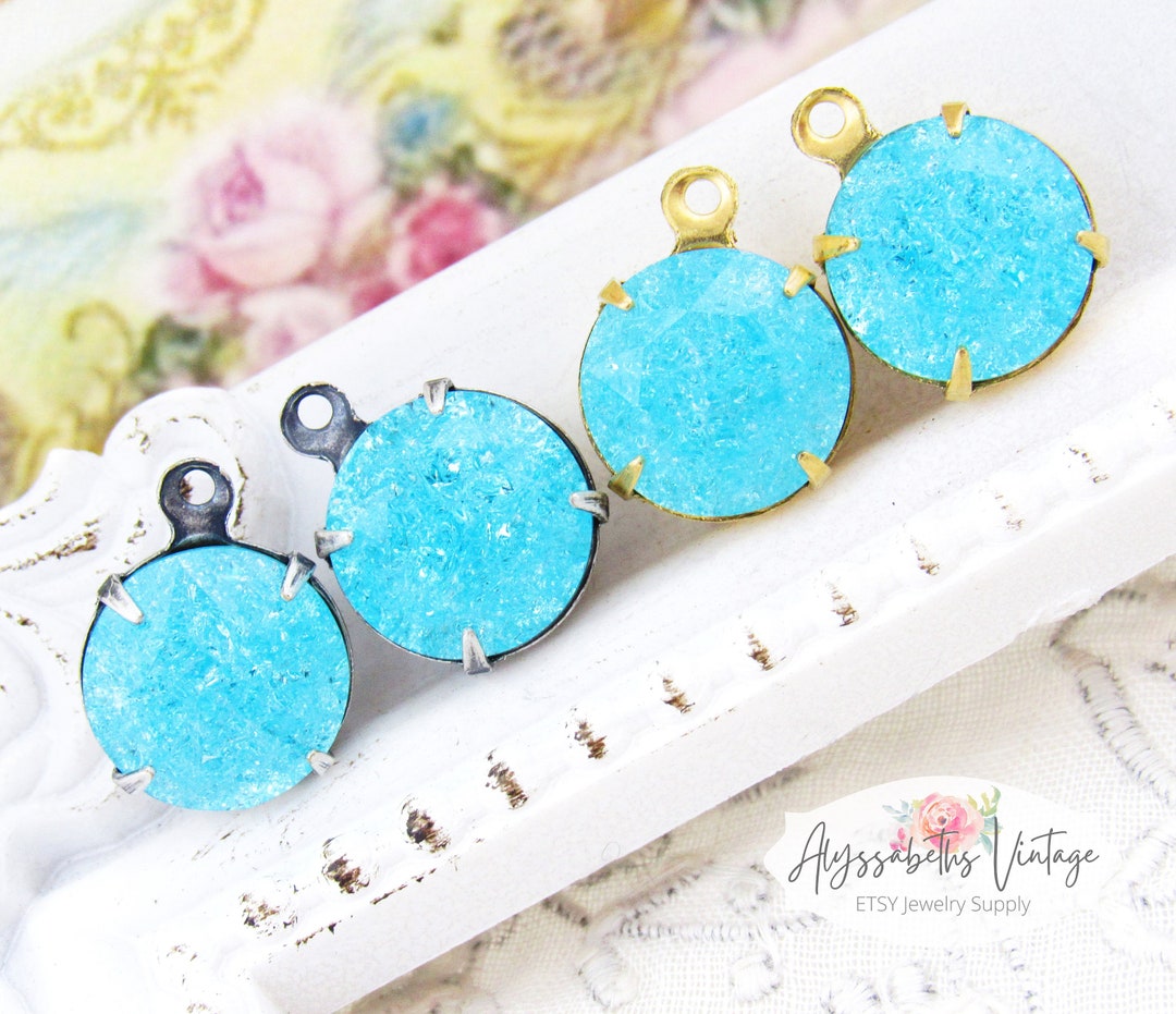 Aqua Ice 10mm Round Set Rhinestones Aquamarine Crackle Glass Stones in ...