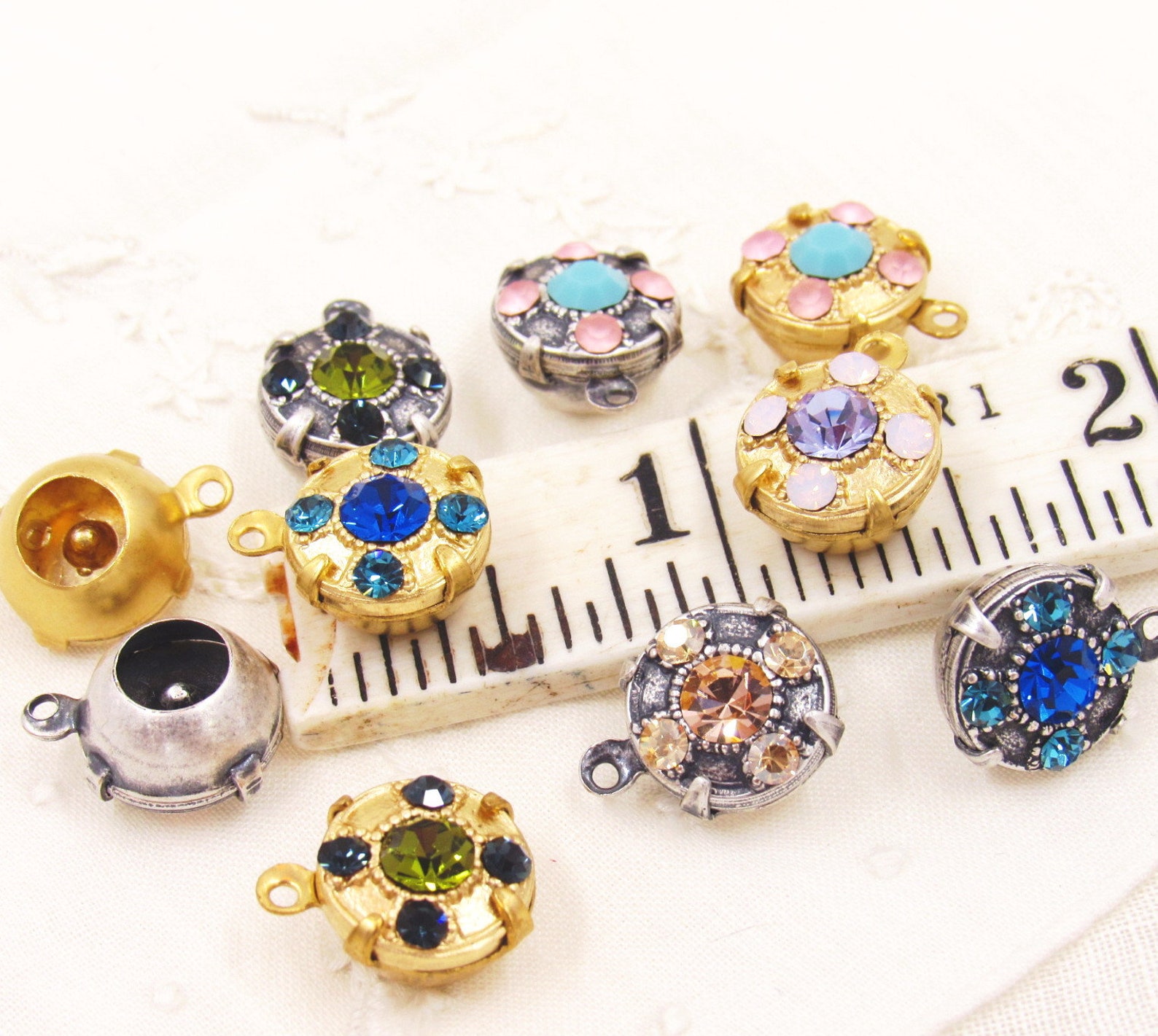 Ornate Art Deco AB Topaz & Hyacinth Rhinestone 11mm Round Charm or ...
