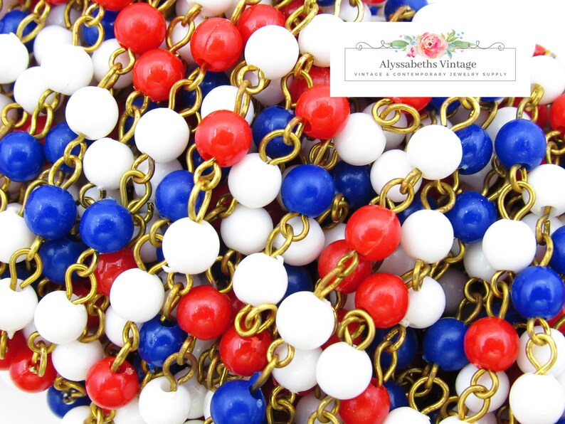 Vintage Red White and Blue Beaded Chain 6mm Patriotic - Etsy