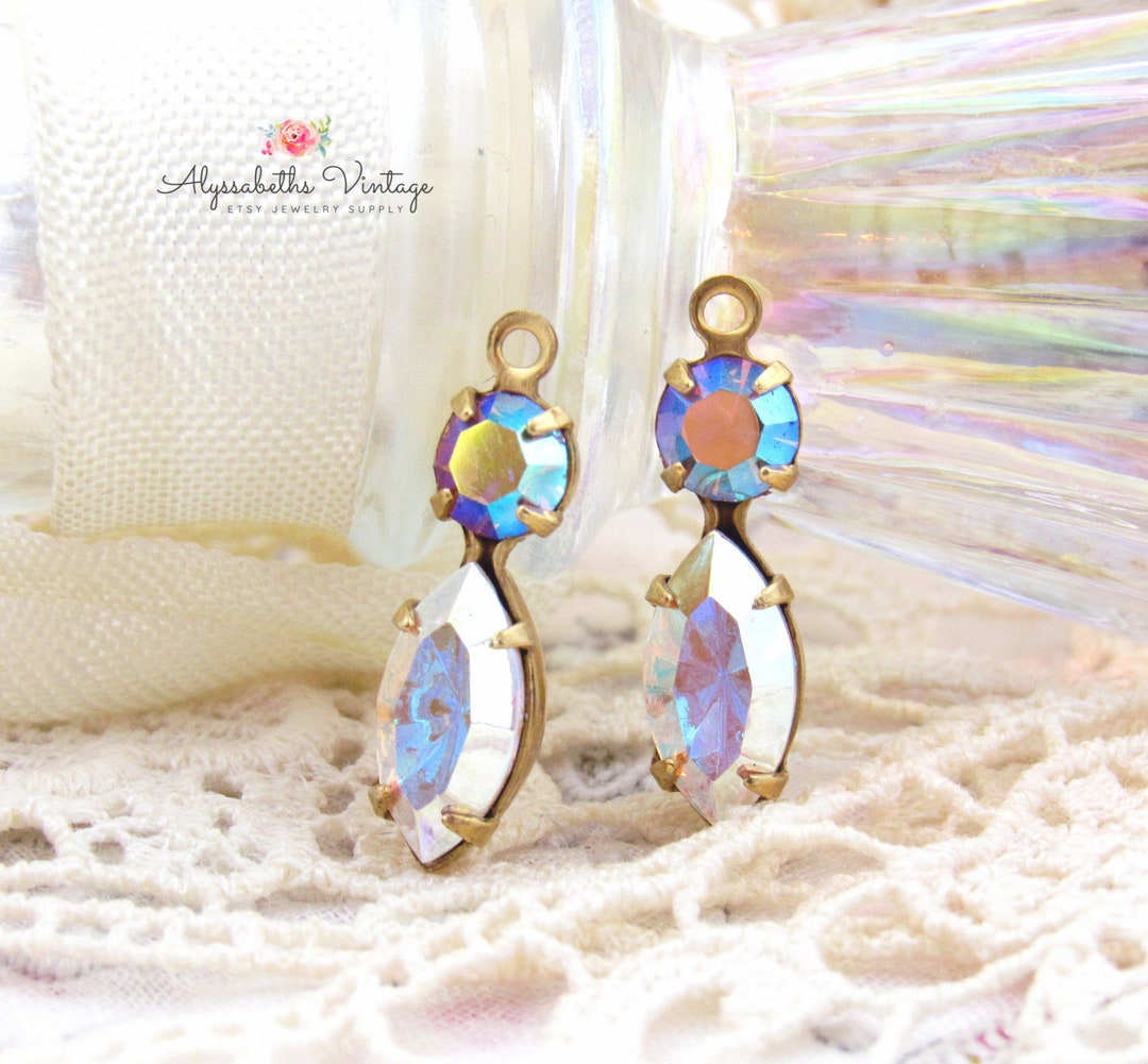 Vintage Austrian AB Crystal Navette & AB Amethyst Rhinestone Earring ...