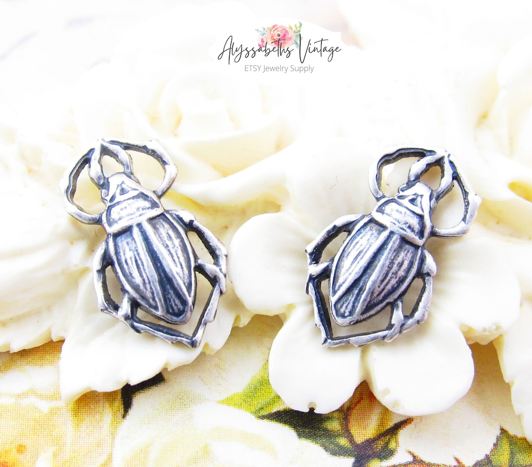Antique Silver Ox Scarab Connector Links, Egyptian Beetle Insect ...