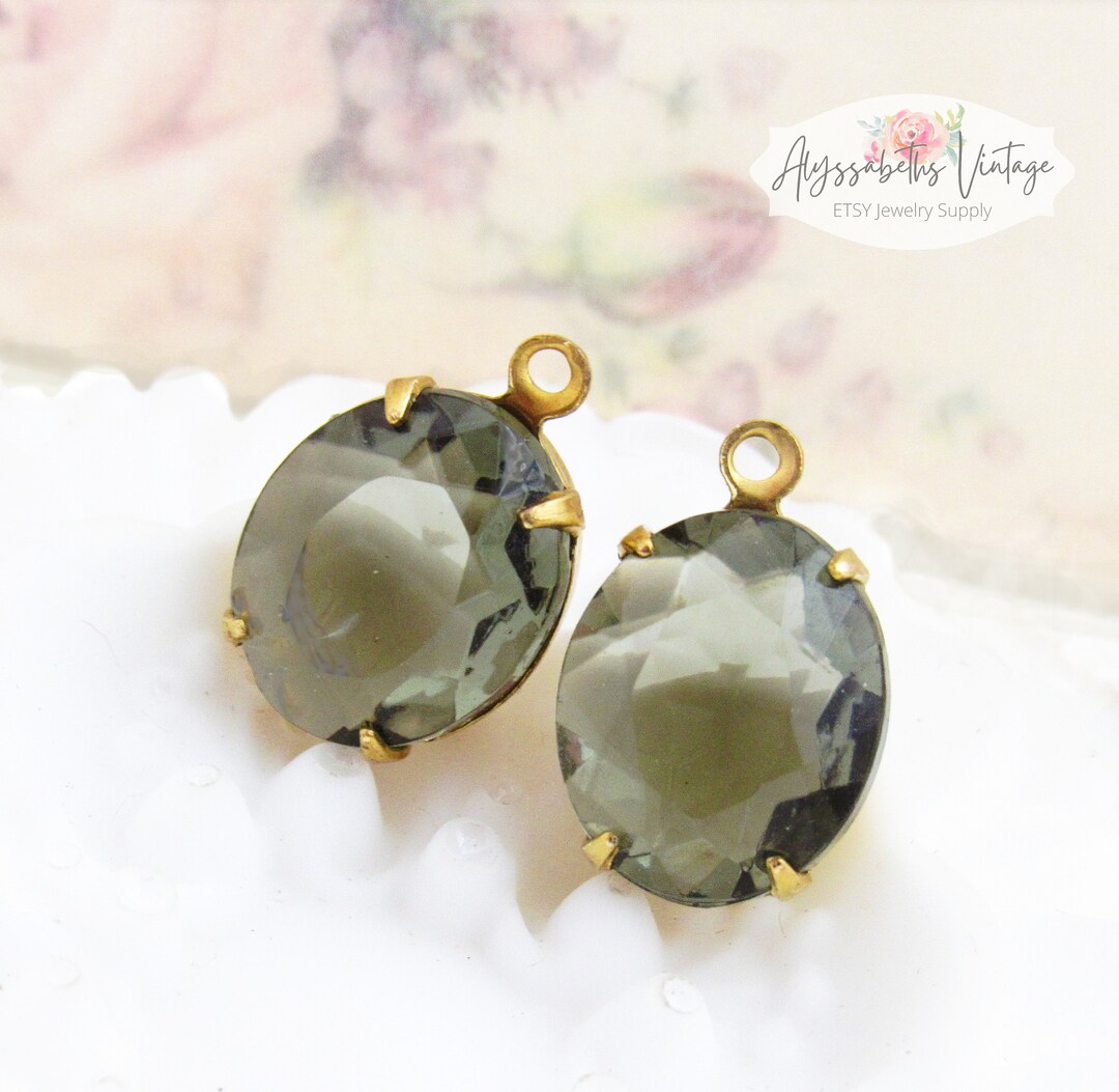 Vintage Transparent Black Diamond 12x10mm Oval Single Set Rhinestones ...