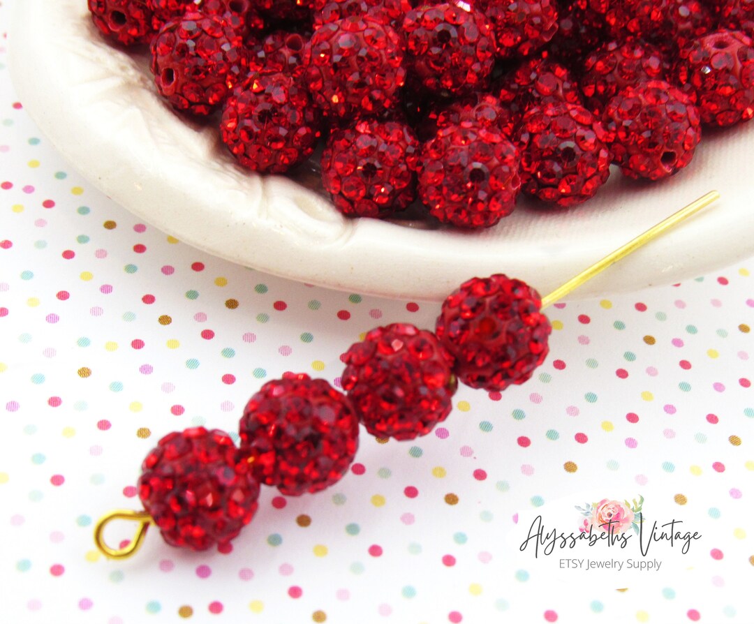 8mm Siam Red Pave Rhinestone Disco Ball Beads, Polymer and Crystal ...