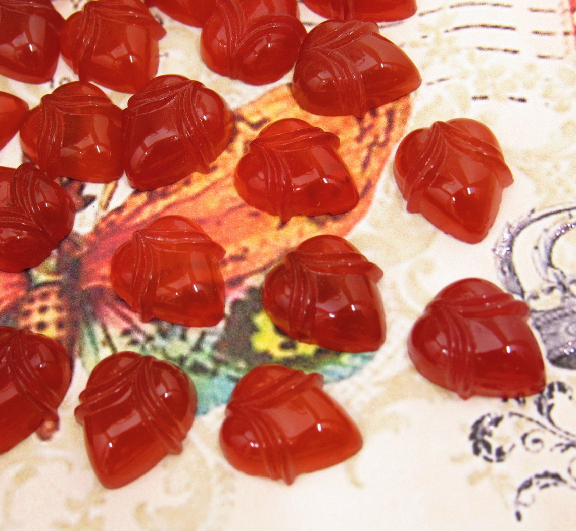 Vintage Art Deco Cornelian Glass Acorn Cabochons 13x10mm Petal | Etsy