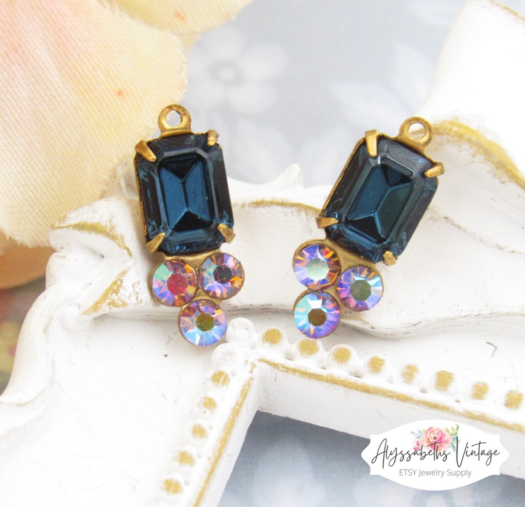 Colorado Montana Blue & AB Topaz 17x7mm Drops Vintage Austrian Octagon ...