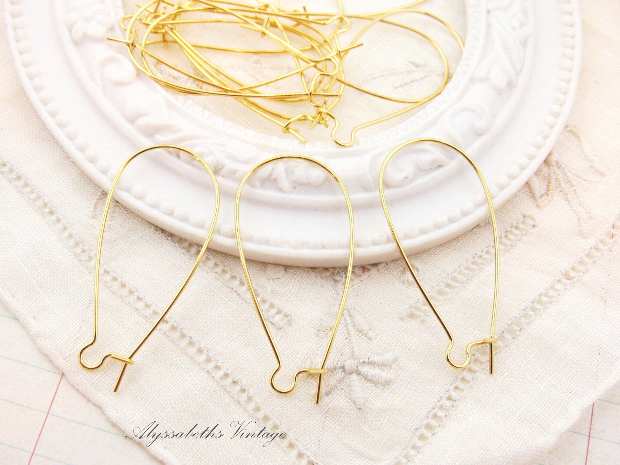 Long Gold Plated Kidney Wire Earrings Findings 1.5 Inch US Made Jewelry ...