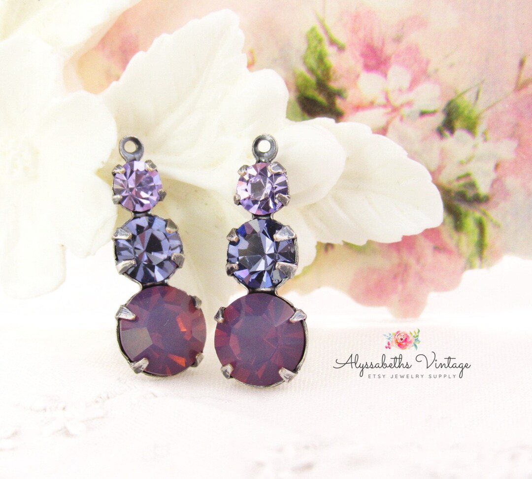 Cyclamen Opal, Tanzanite & Violet Triple Teardrop Rhinestone Drops ...
