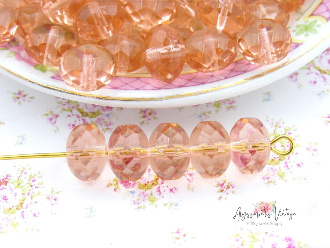 Transparent Rosaline Pink 9x6mm Puffy Rondelle Glass Beads, Pale Pink Imported Czech Preciosa ...