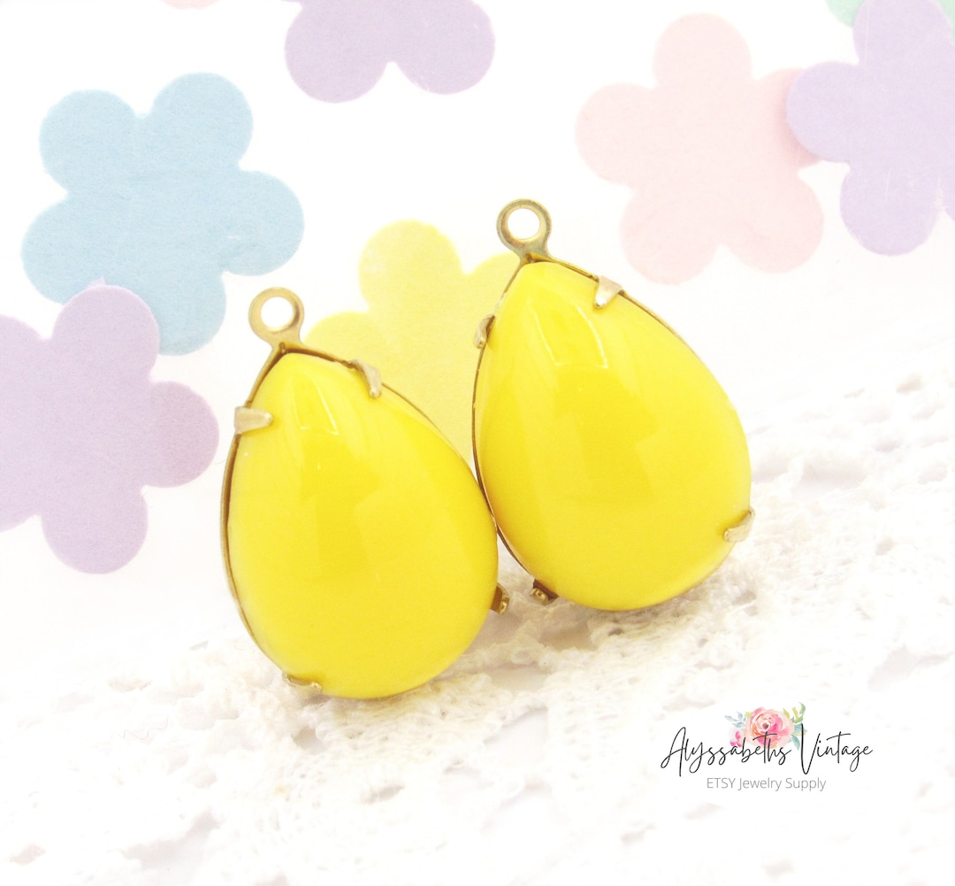NEW for Spring - Opaque Lemon Yellow Plastic Teardrop Dangles, 18x13mm ...