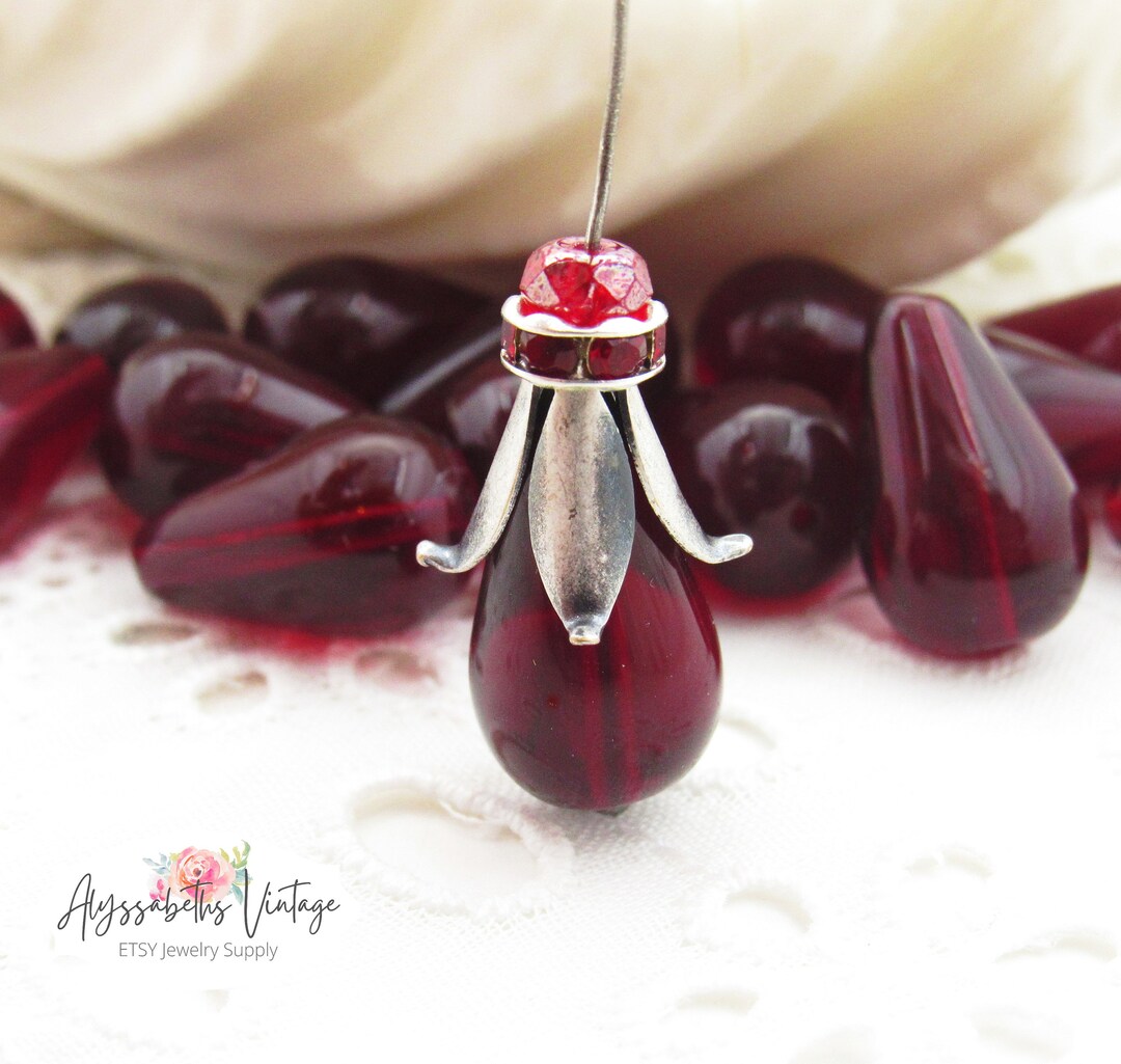 Transparent Garnet Glass Teardrop Beads 18x11mm Dark Red Pear Shaped ...