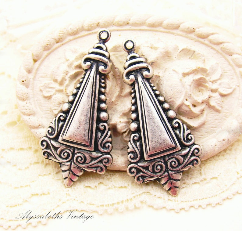 Ornate Art Deco Antique Silver Scroll Embossed Triangle - Etsy