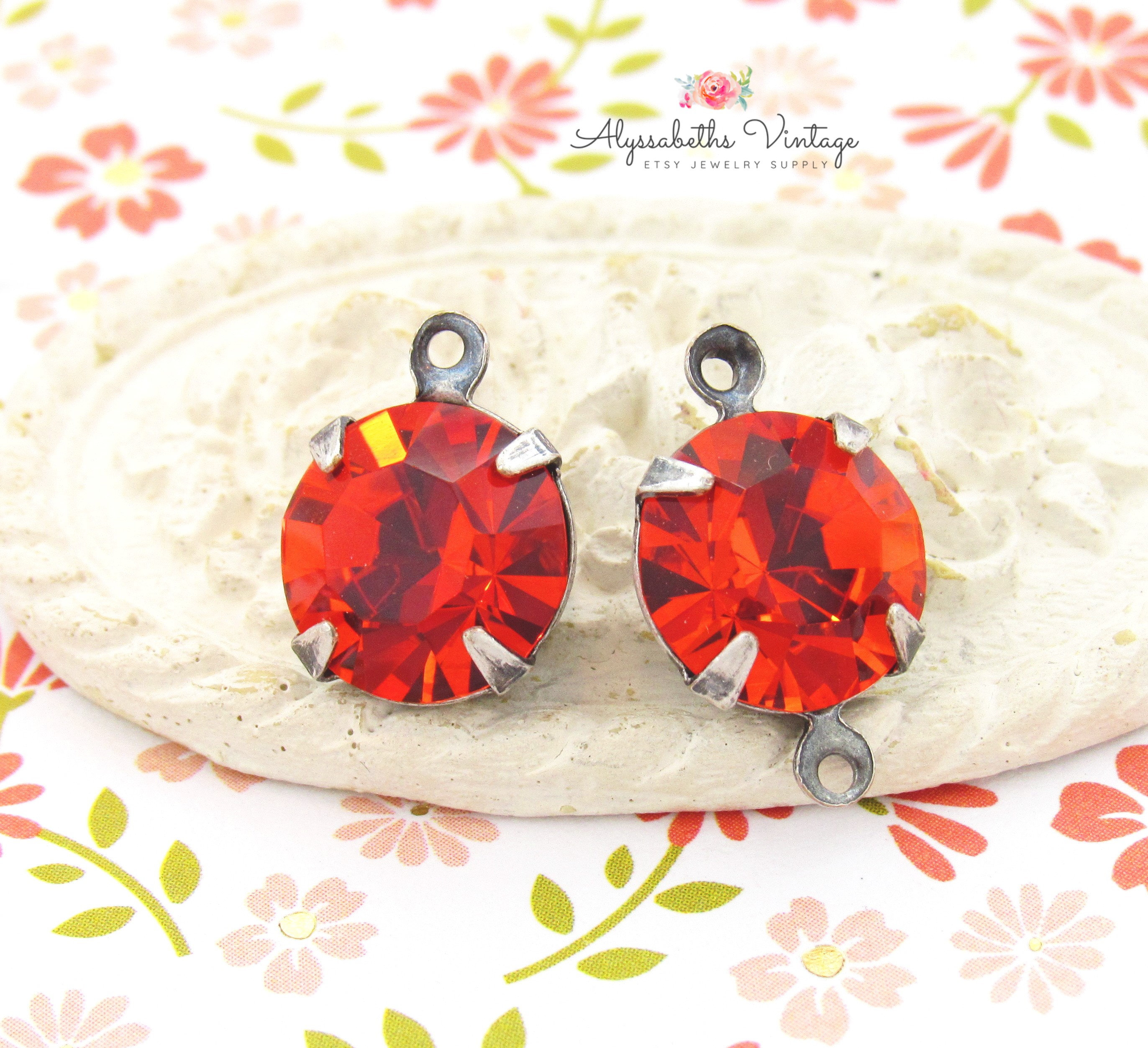 Hyacinth Rhinestone 11mm Preciosa Round Set Stone Drop or Connector ...