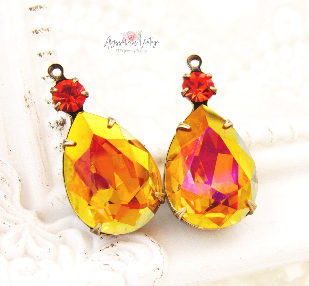 Crystal Copper Pear Stones & Hyacinth Rhinestones Set Stone Teardrop ...