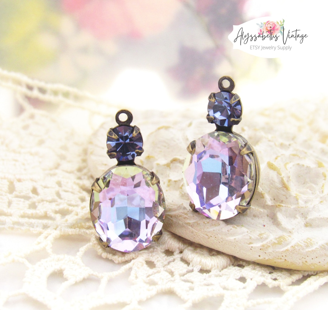 Vitrail Light Oval & Tanzanite Rhinestone Charms, 19x10mm Dangles Raw ...