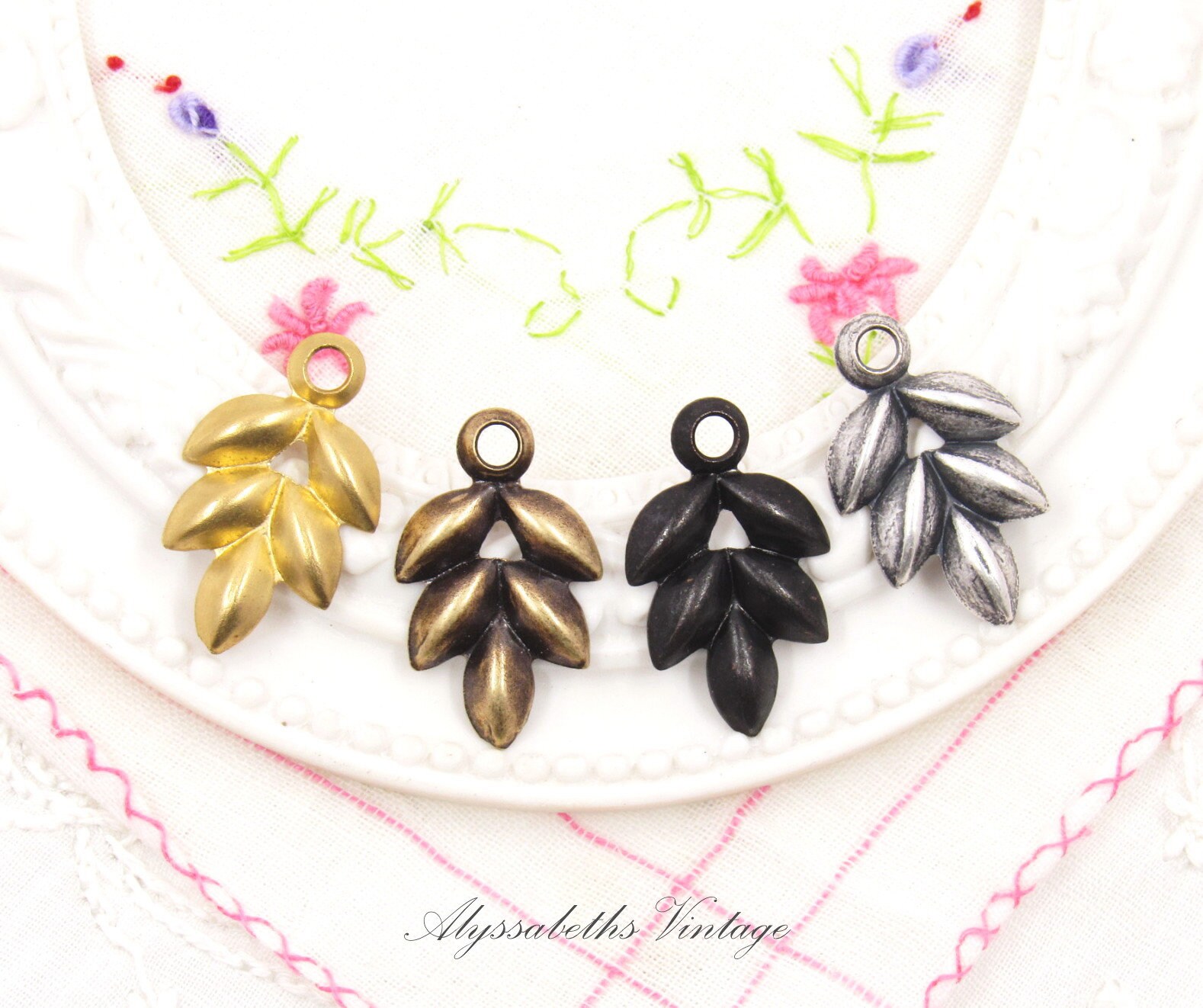 Vintage AB Emerald Rhinestone Leaf Charms, Crystal Foliage Leaves Drops ...