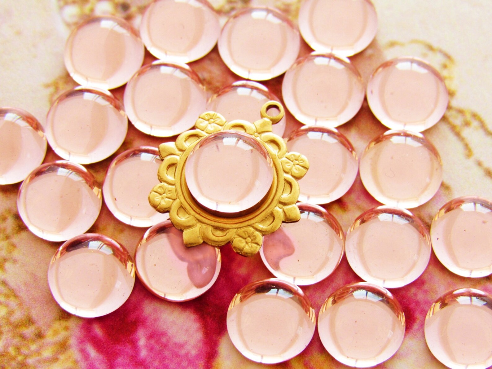 Pale Pink Rosaline 9mm Round Preciosa Glass Cabochons Flat Back Dome ...