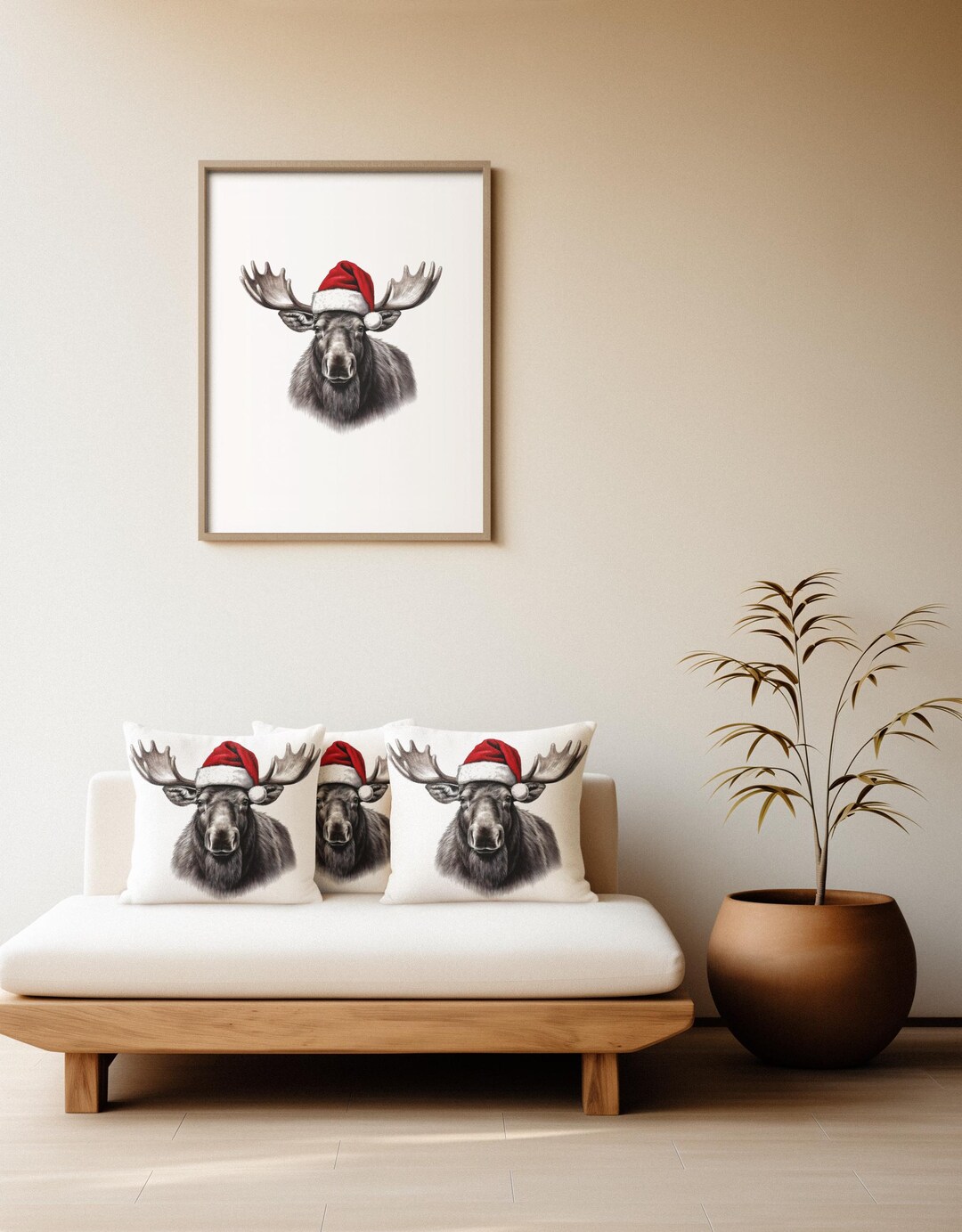 Festive Moose Poster, Christmas Wall Art, Holiday Decor, Animal Lovers ...