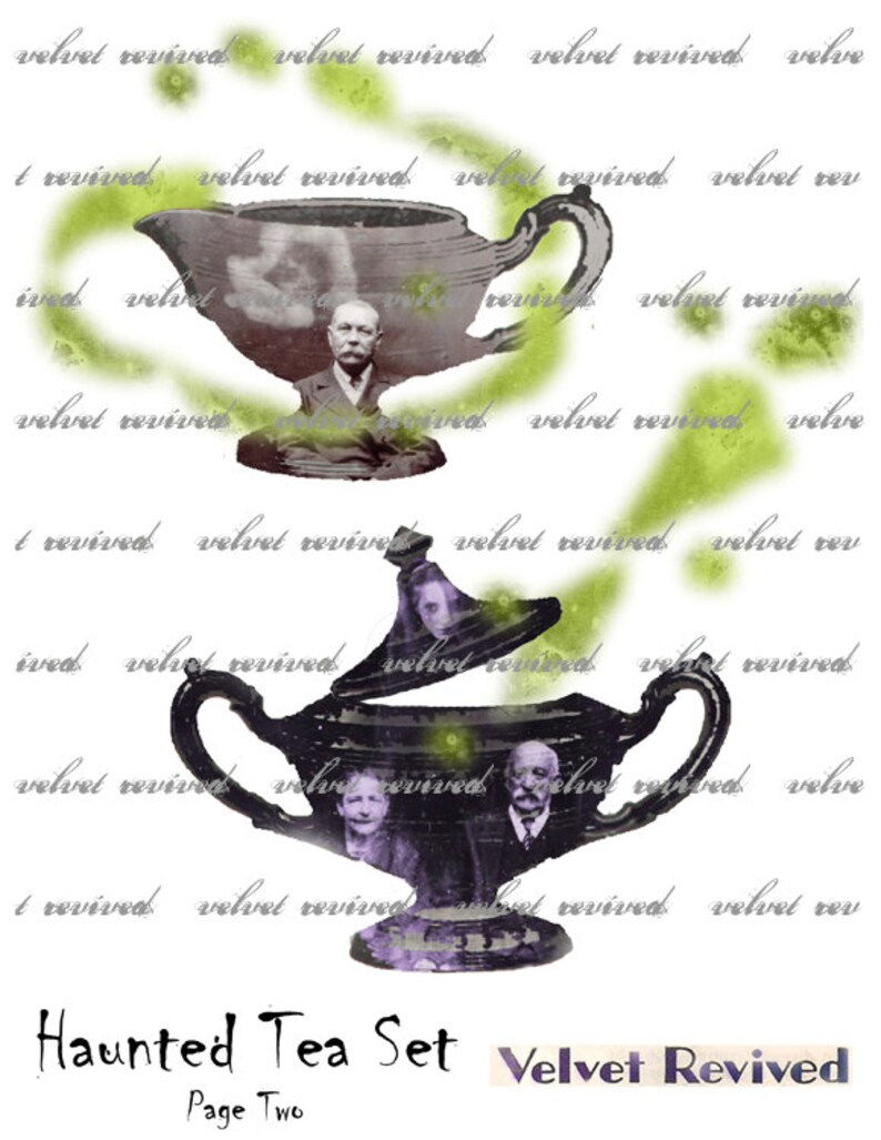 Haunted Tea Set Digital Collage Sheet Halloween Spirit - Etsy
