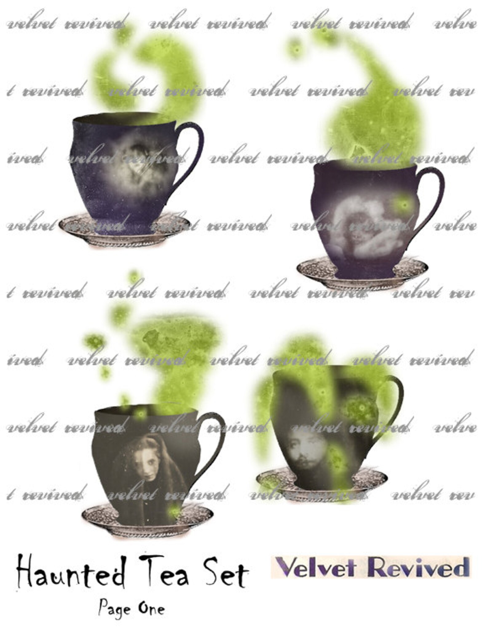 Haunted Tea Set Digital Collage Sheet Halloween Spirit - Etsy