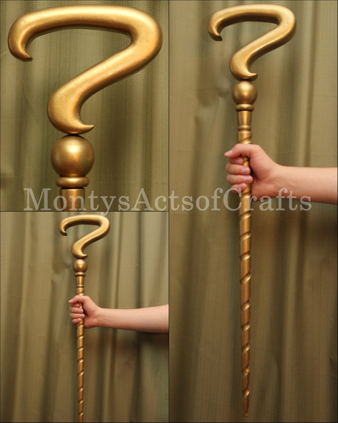 Spiral Carved RIDDLER CANE Question Mark Gold Costume Cosplay Prop ...