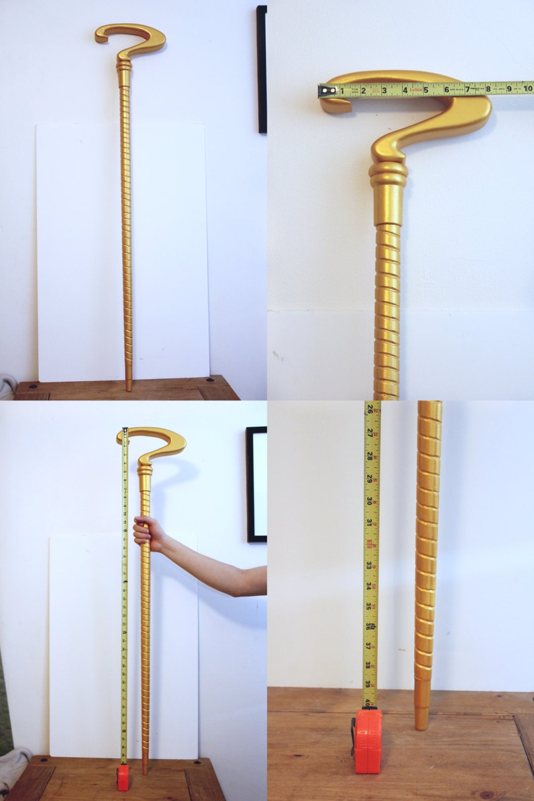 RIDDLER Spiral CANE 42" Inch Question Mark Gold Costume Walking Stick ...