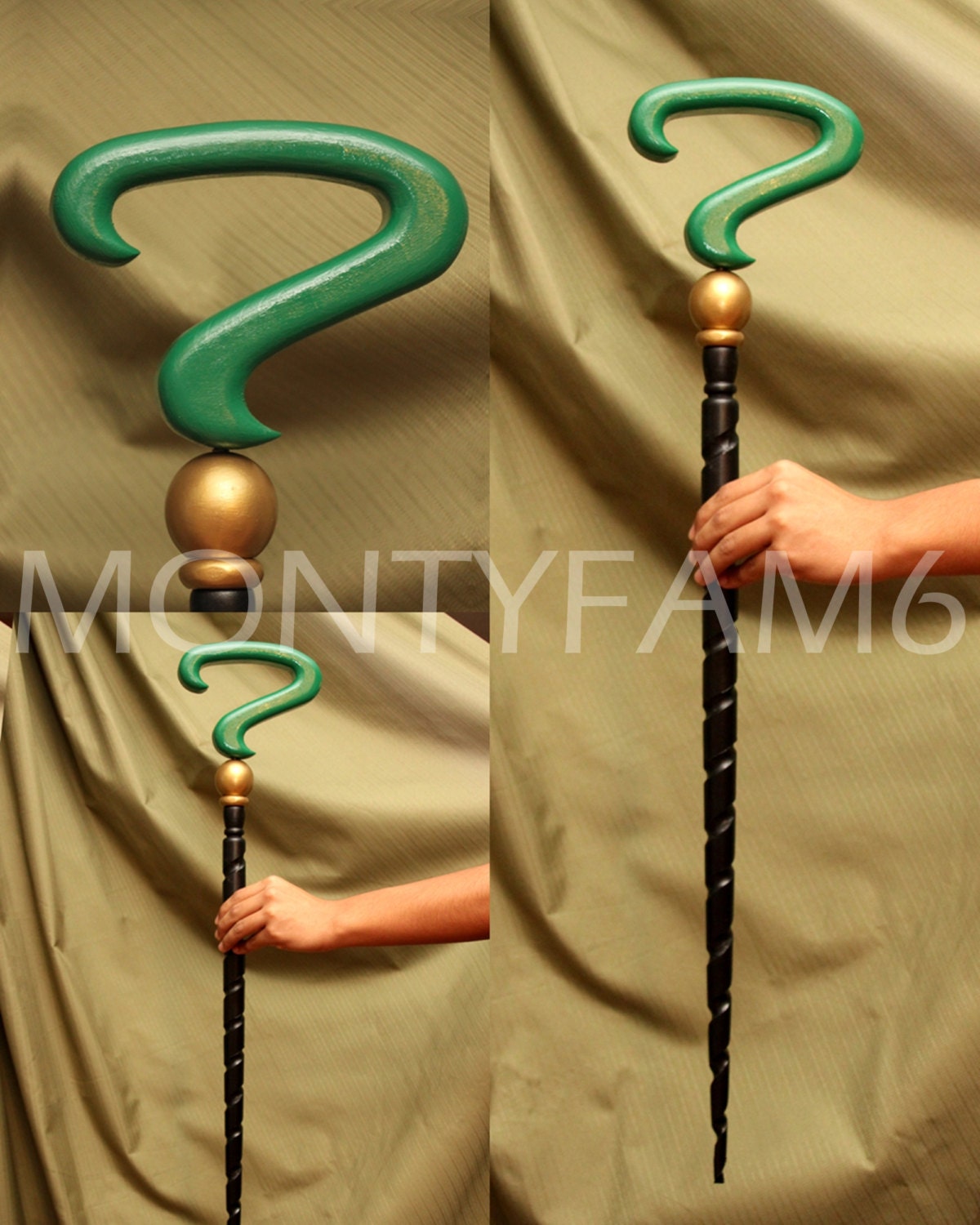Riddler CANE Green Black Spiral Question Mark Costume Walking Stick ...
