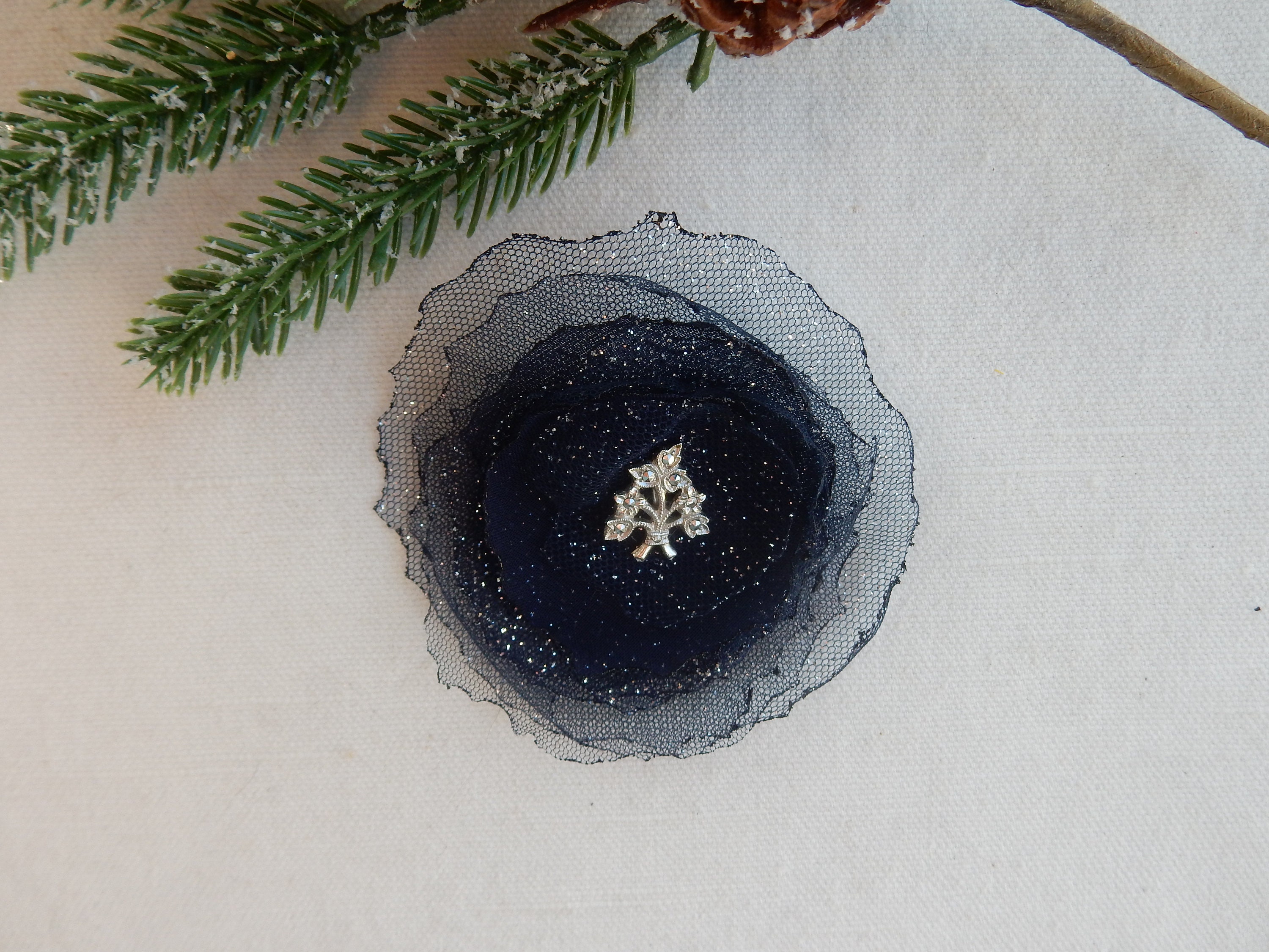 Blue Tulle Singed Brooch, Mother of the Bride Brooch, Mother of the ...