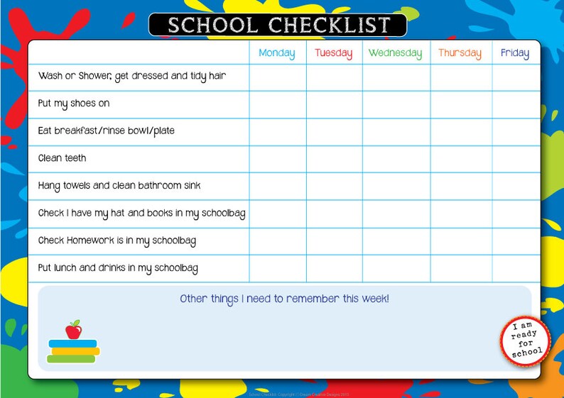 Printable School Checklist for Boys and Girls - Etsy