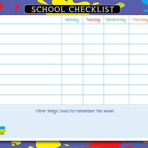 Printable School Checklist for Boys - Paint Splats - Etsy
