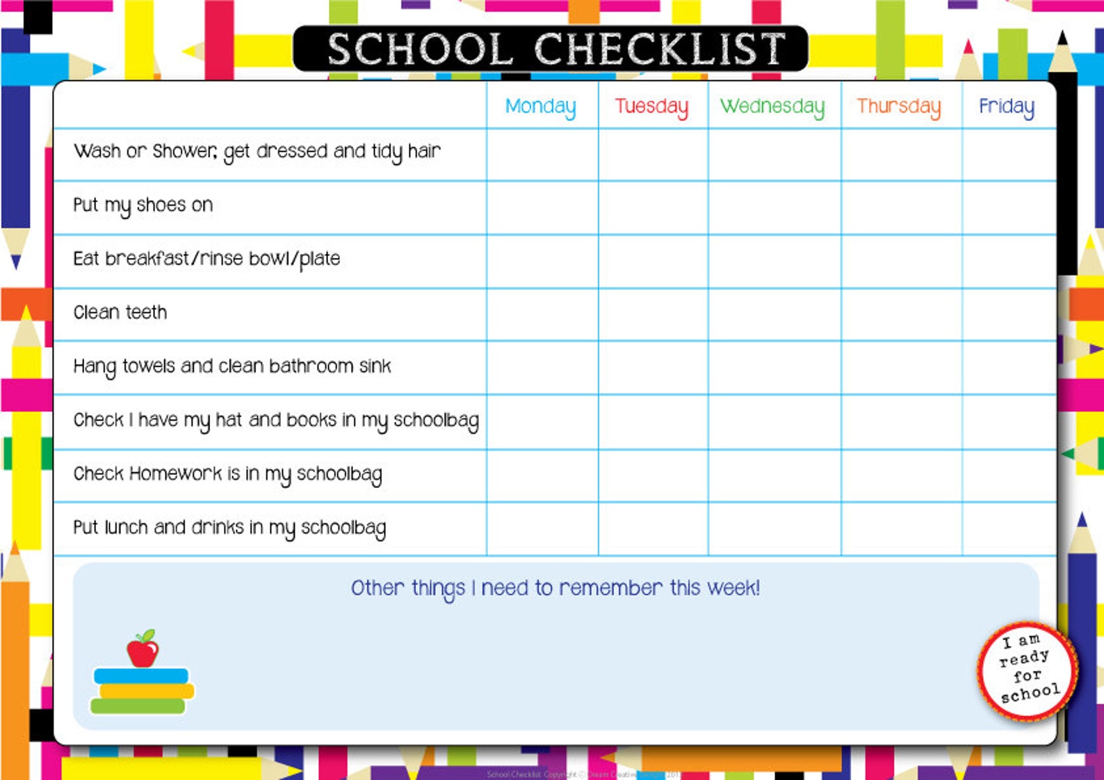 Printable School Checklist for Boys and Girls - Etsy